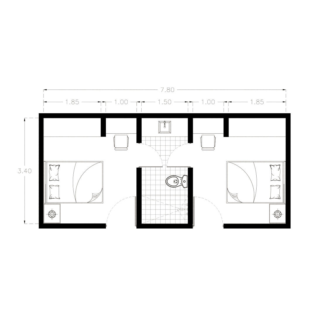 Diseño de habitaciones con baño compartido | EL Arqui MX